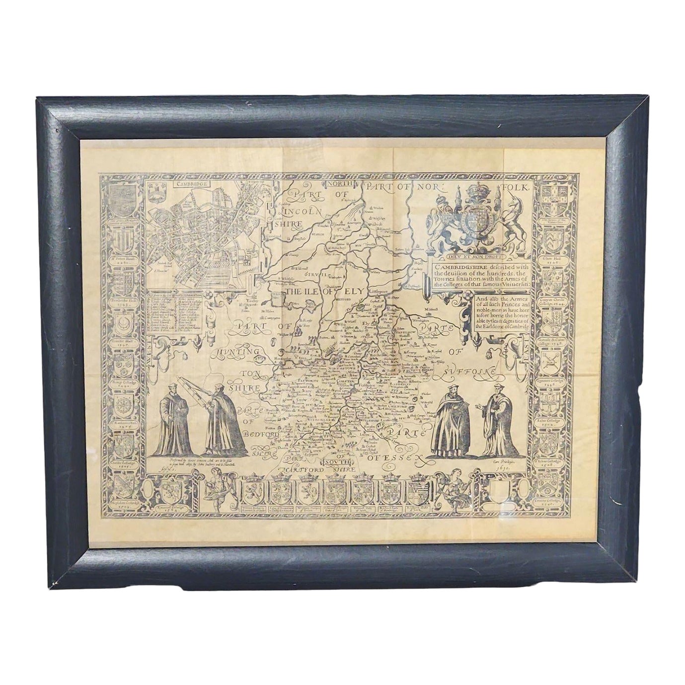 Vintage John Speed 1616 Reproduction Map of Cambridge | Chairish