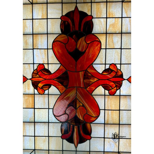 Vintage Gothic Style Leaded Stained Glass Oak Trim Panel | Chairish