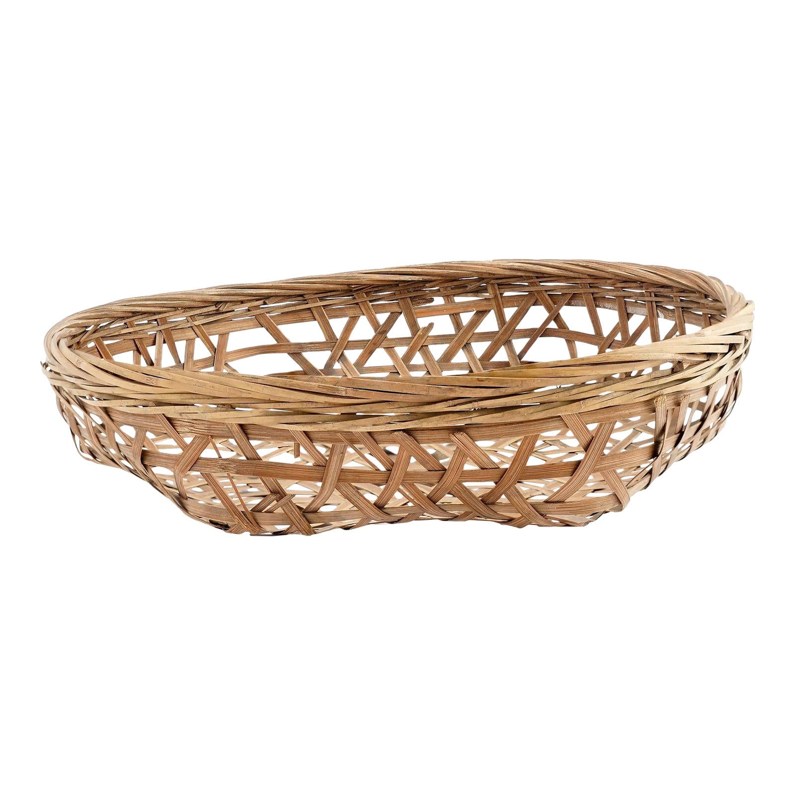 Japanese Woven Split Bamboo Fish Basket, 1900-50 | Chairish