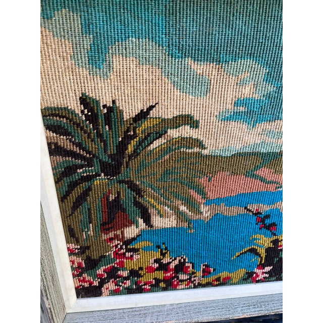 Vintage Tropical Palm Tree Island Handmade Textile Art in Needlepoint ...