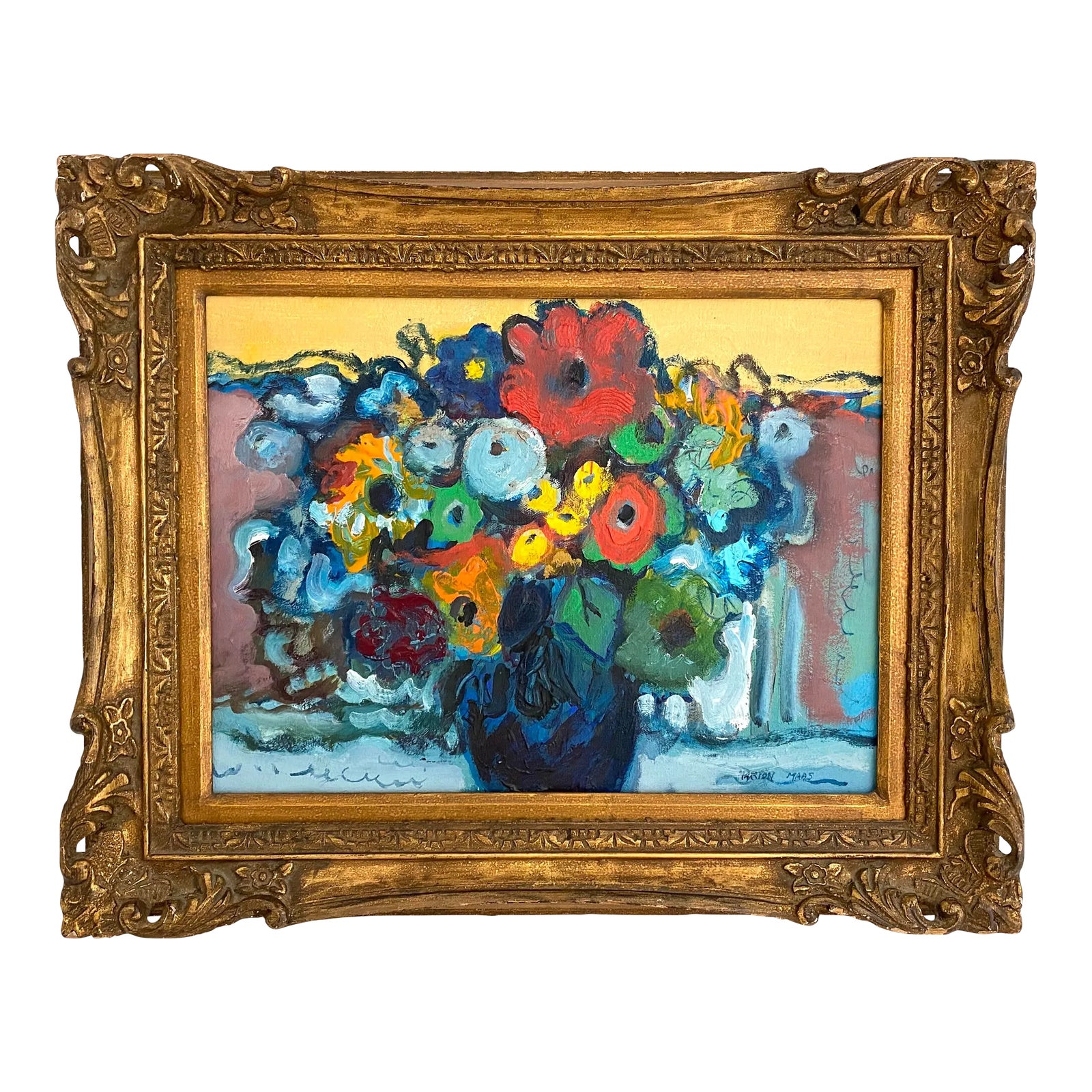 Modernist Floral Still Life Painting Marion Maas | Chairish