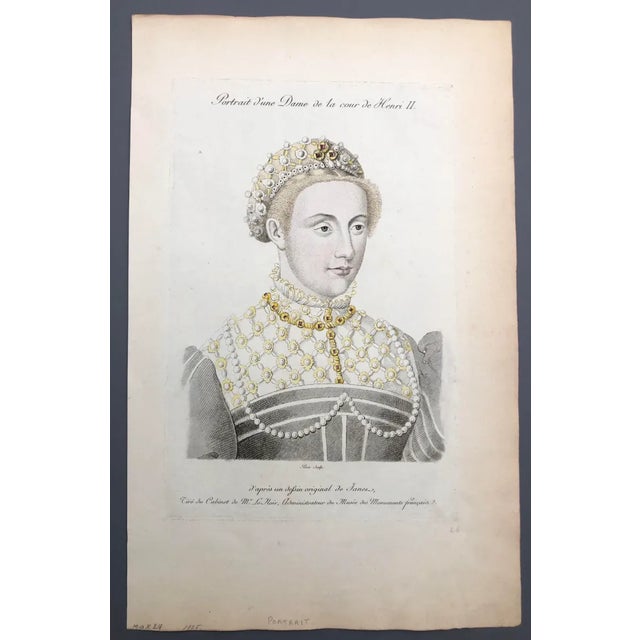 1825 Portrait Engraving of Lady of the Court of Henry II | Chairish