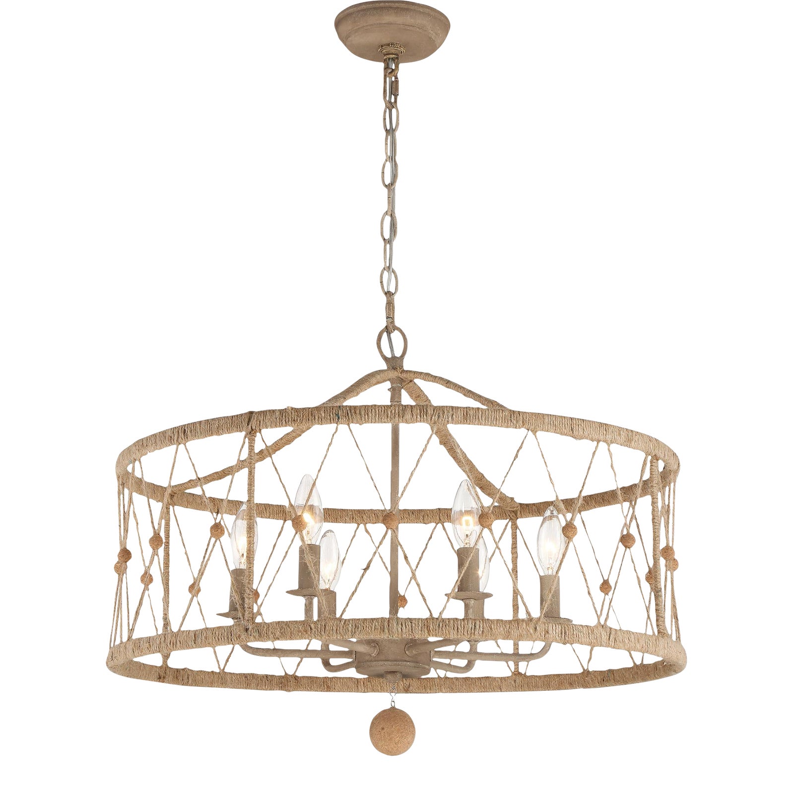 Brixton 6 Light Tan Jute Chandelier | Chairish