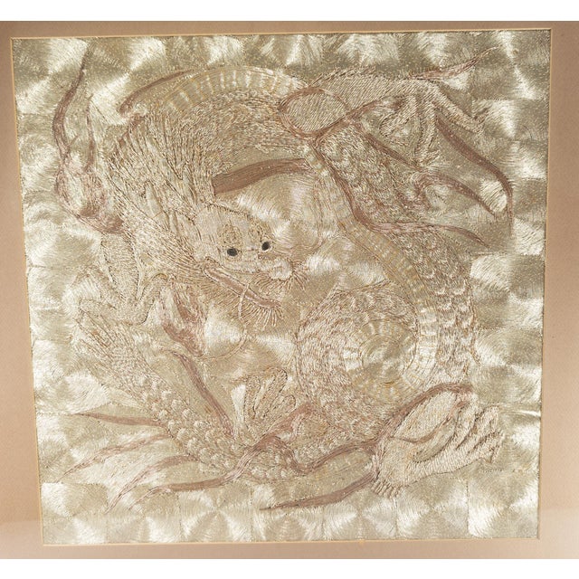 19th Century Japanese Gold Silk Thread Embroidery With Dragon | Chairish