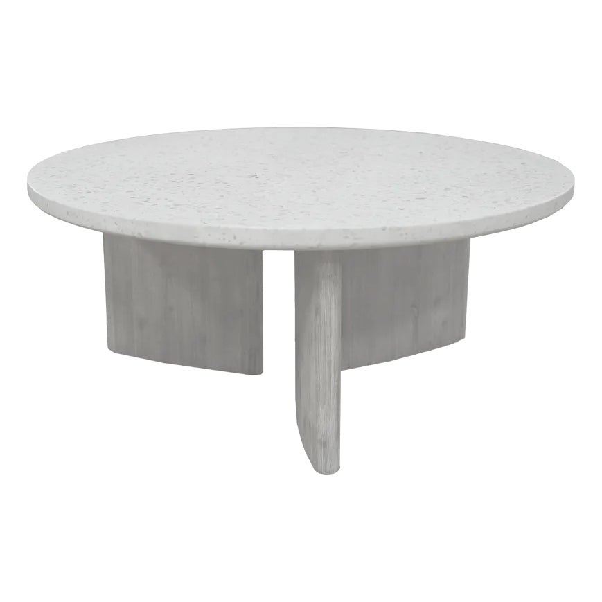 Contemporary Round Coffee Tables Wood, Caesar Stone; Unsigned | Chairish