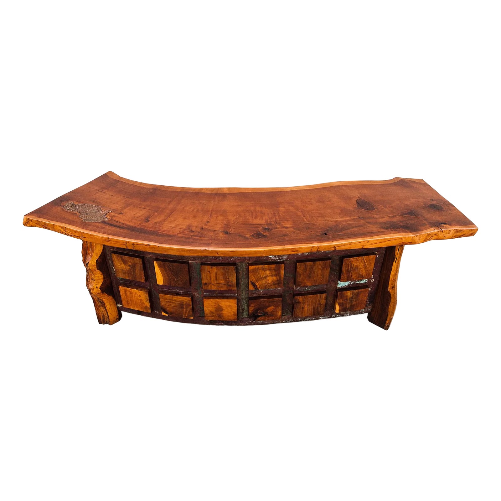 1960s Old Growth Redwood Live Edge Desk With Hammered Copper Detailing ...