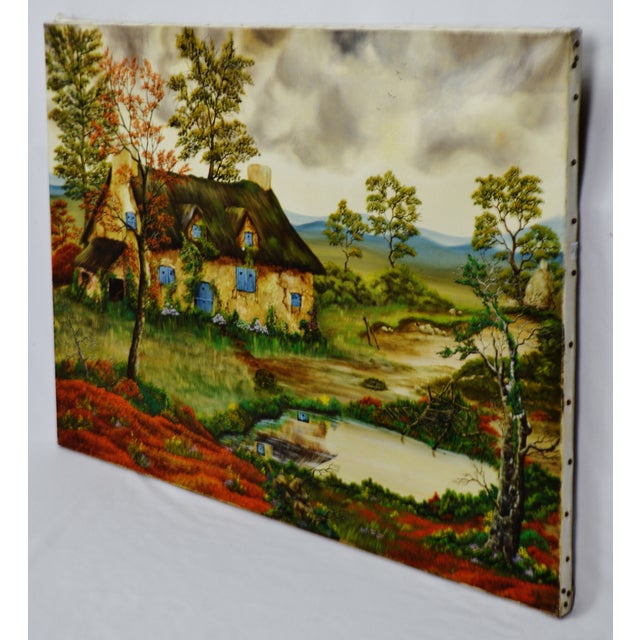 Vintage French Artist M. Frigoli Cottage by the Water Oil on Canvas ...