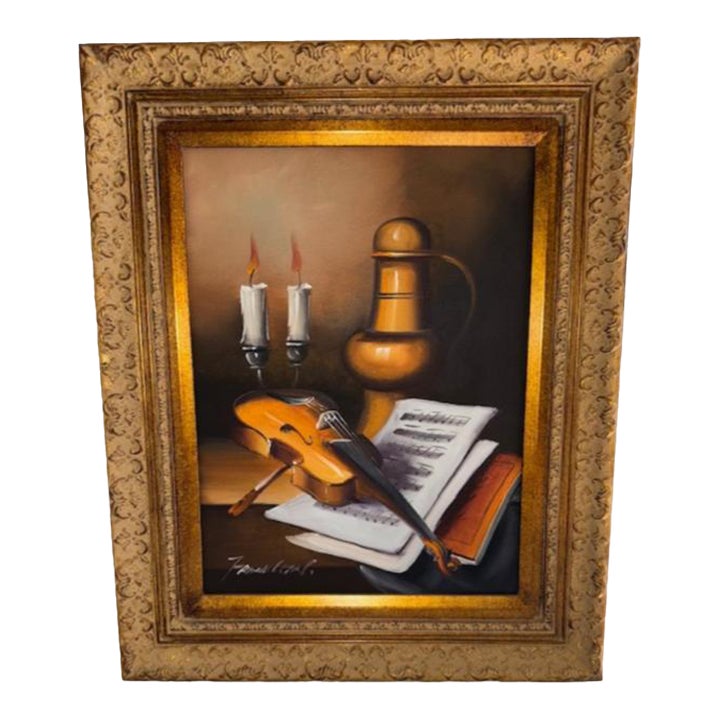 Mid 20th Century Frank Lean Framed Still Life Painting on Canvas | Chairish