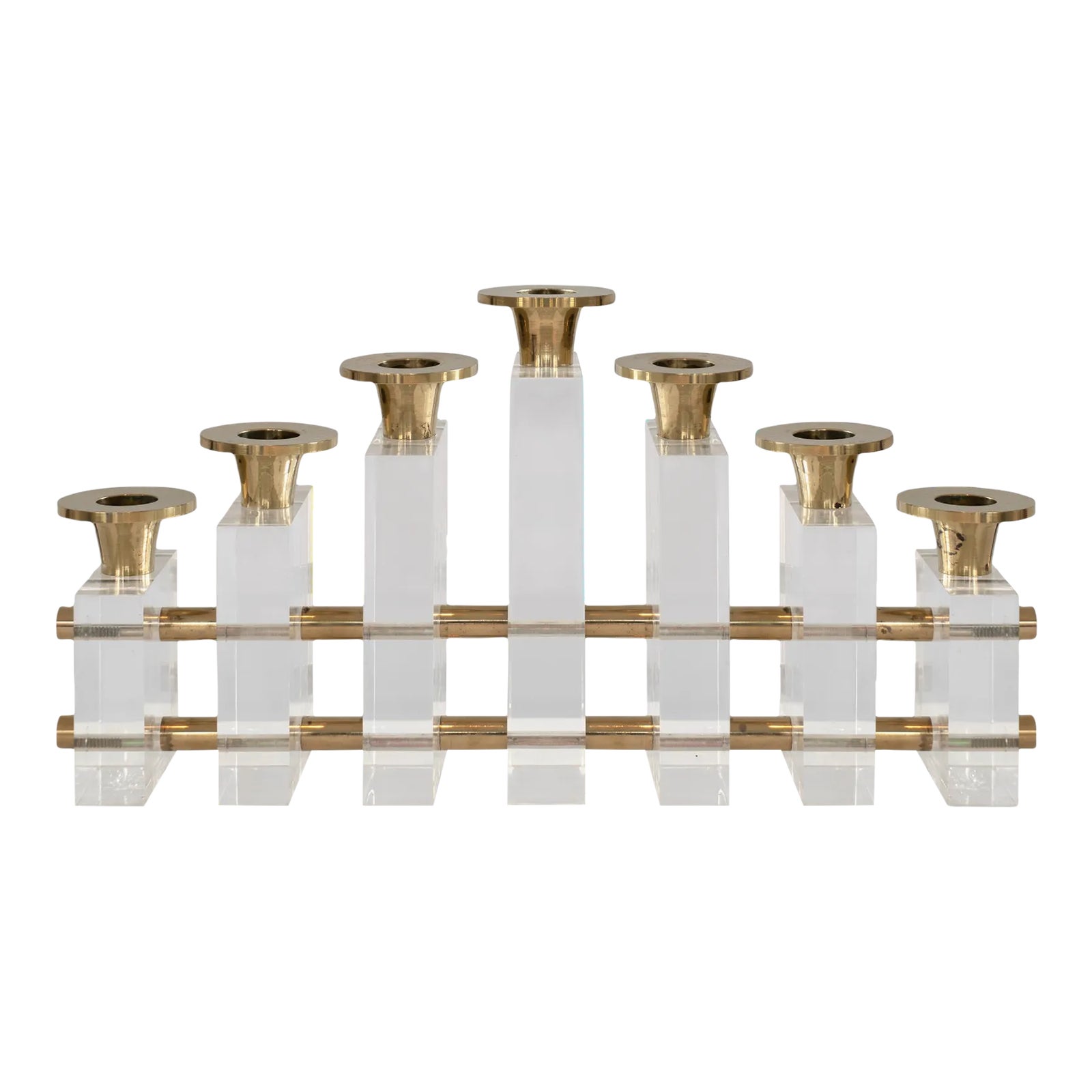 1970s Charles Hollis Jones Lucite & Brass Candle Holder Candelabra ...