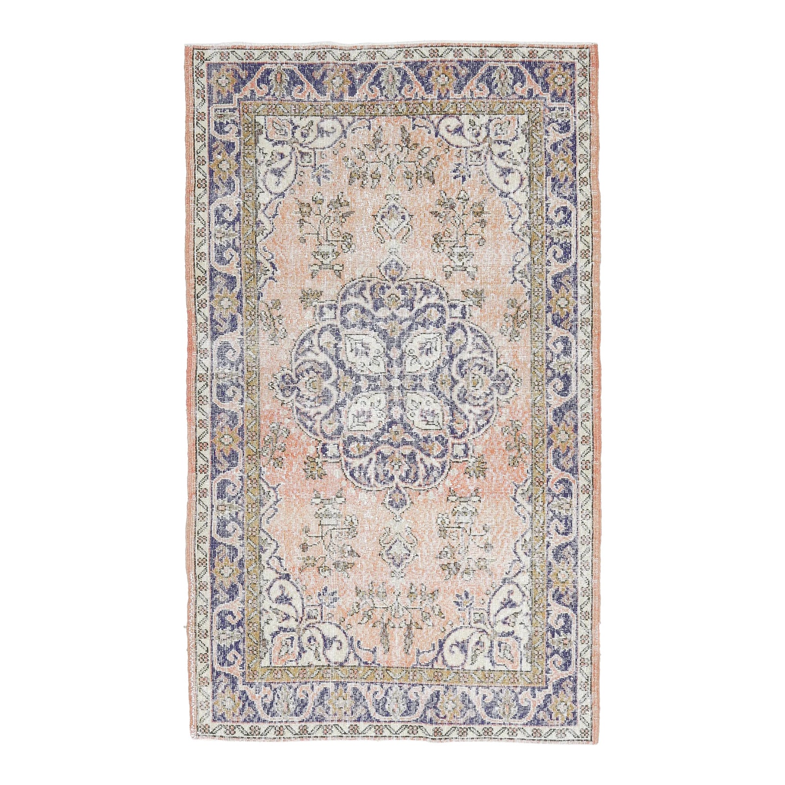 1970s Turkish Oushak Handmade Wool Cotton Pink Area Rug | Chairish