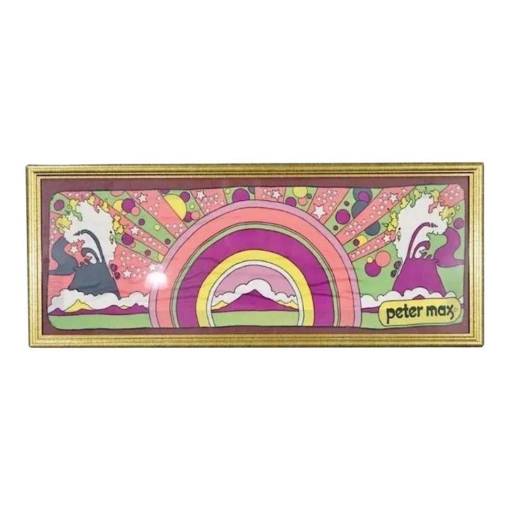 Mid 20th Century Peter Max Framed Scarf | Chairish