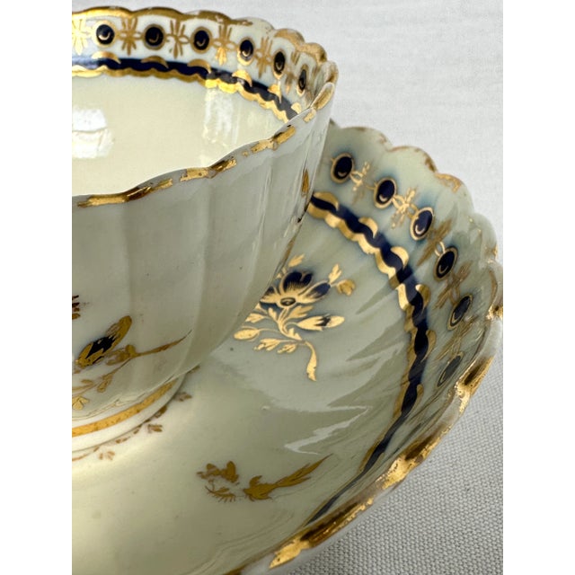 Antique Caughley Fluted Tea Bowl/Cup and Saucer, Cobalt and Gold ...