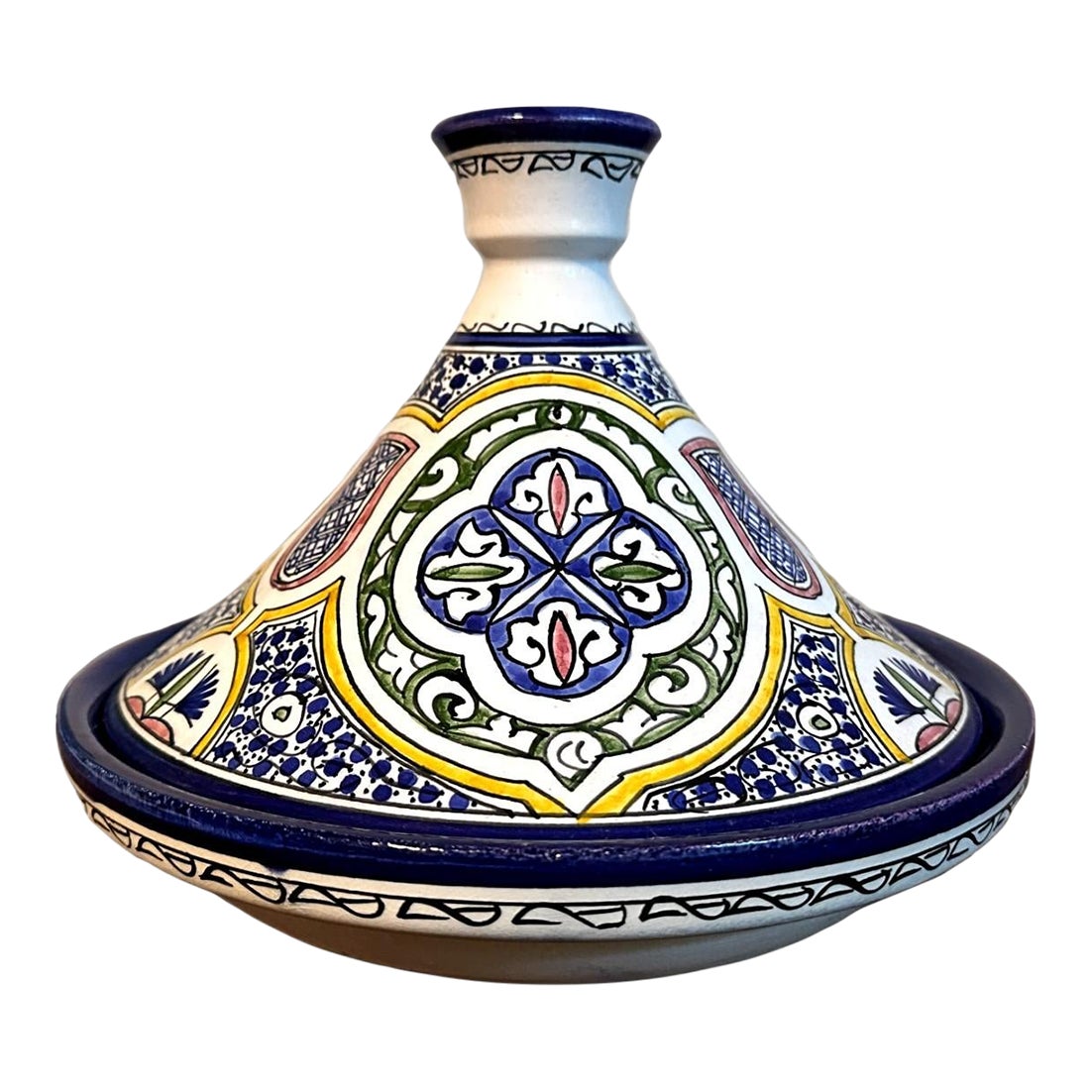Vintage Hand Painted Moroccan Blue & White Ceramic Tagine Tajine | Chairish