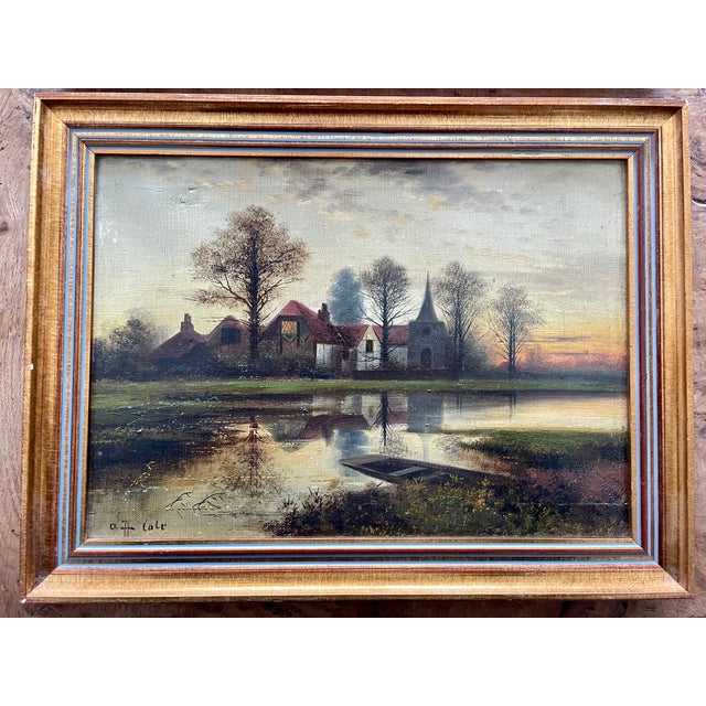 Punts on the River. Pair of Victorian Oil Paintings by Arthur H Cole ...