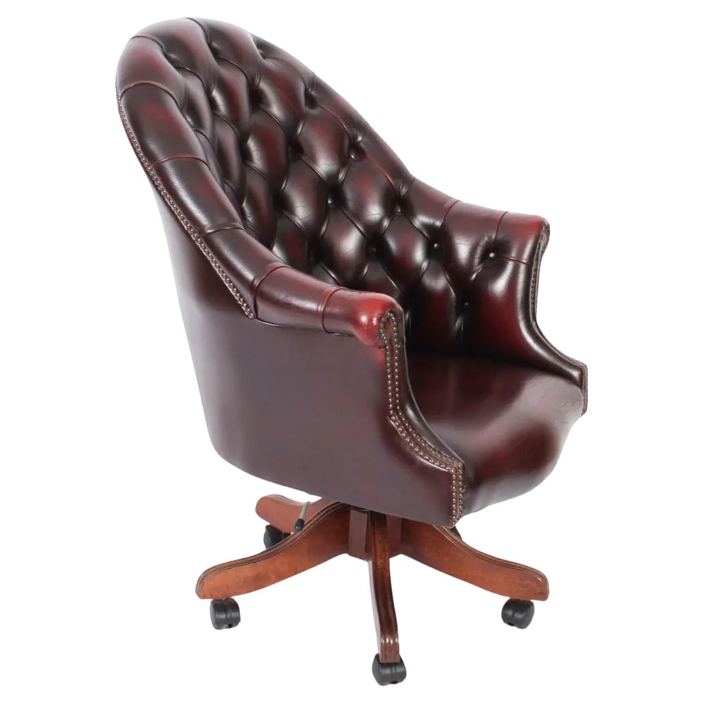 Vintage English Leather Directors Desk Chair, 1980s | Chairish