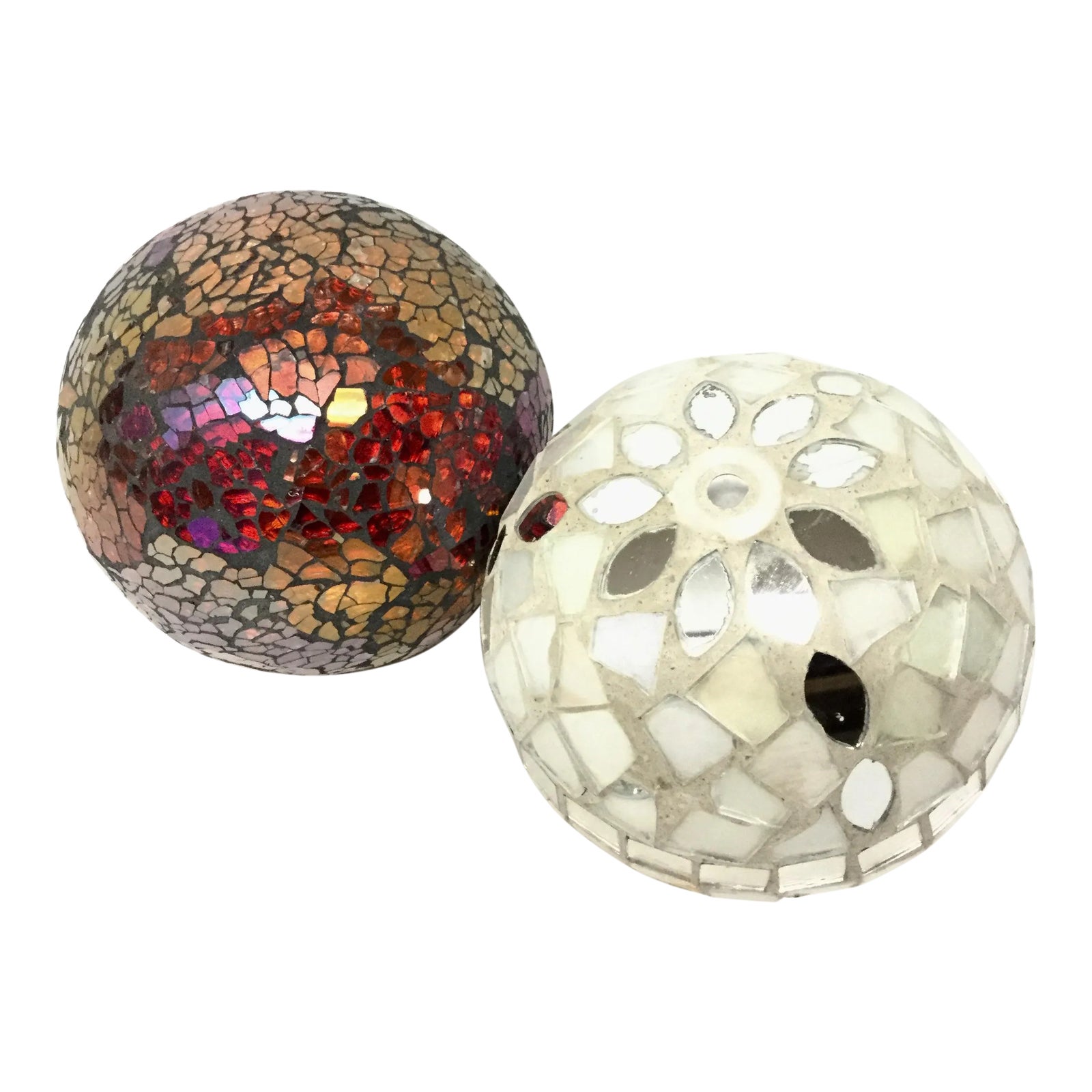 Modern Glass Sharded Round Spheres - a Pair | Chairish