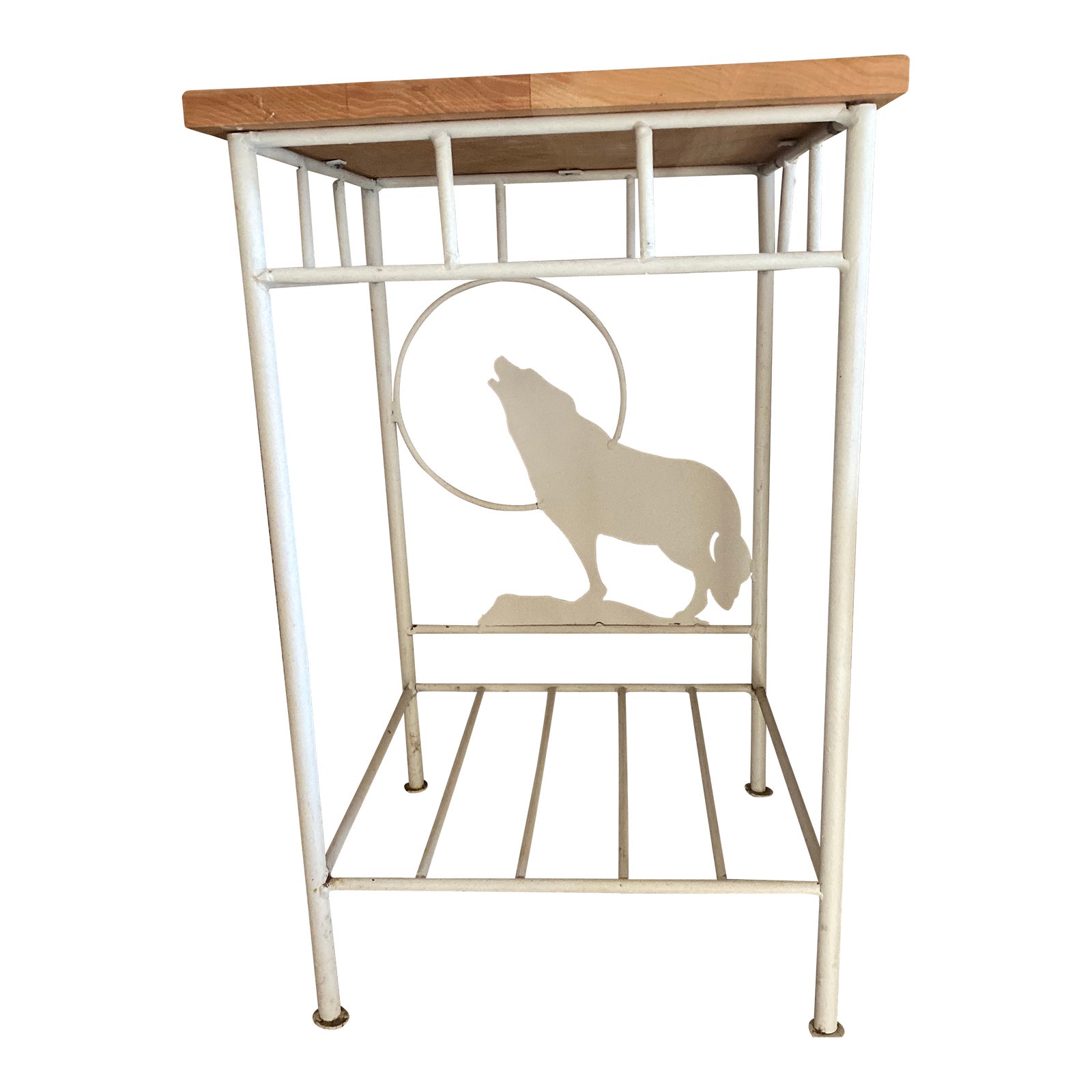 Vintage Rustic Iron & Pine “Lone Wolf” Side Table | Chairish