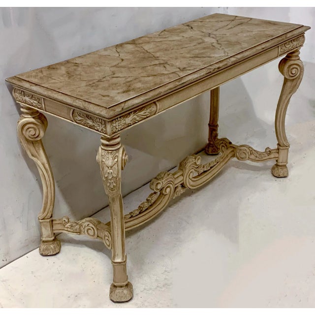 Mid-Century Venetian Faux Marble and Carved Italian Console Table ...
