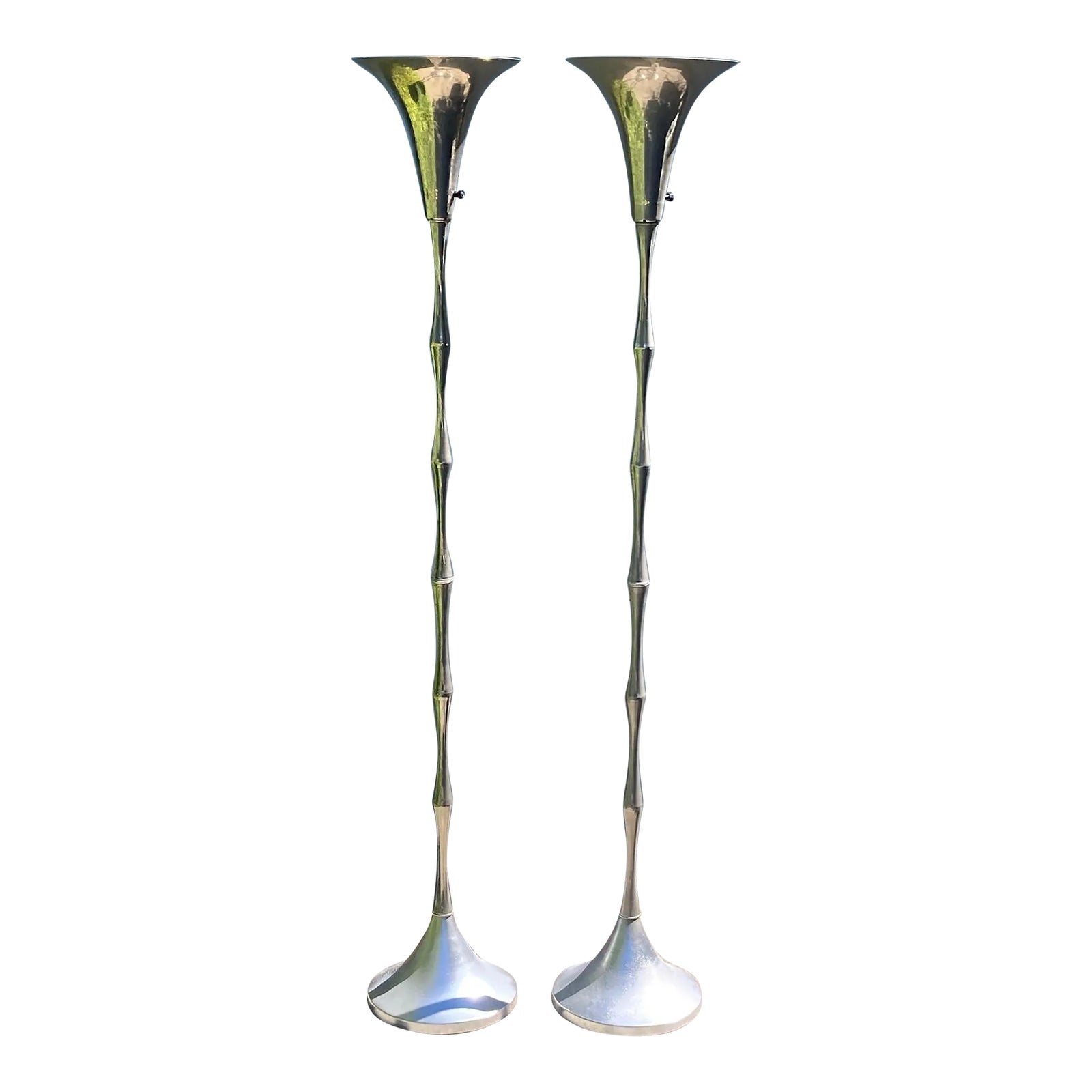 Pair of 1970s Mid-Century Modern All-Metal Heavy Torchiere Floor Lamps ...