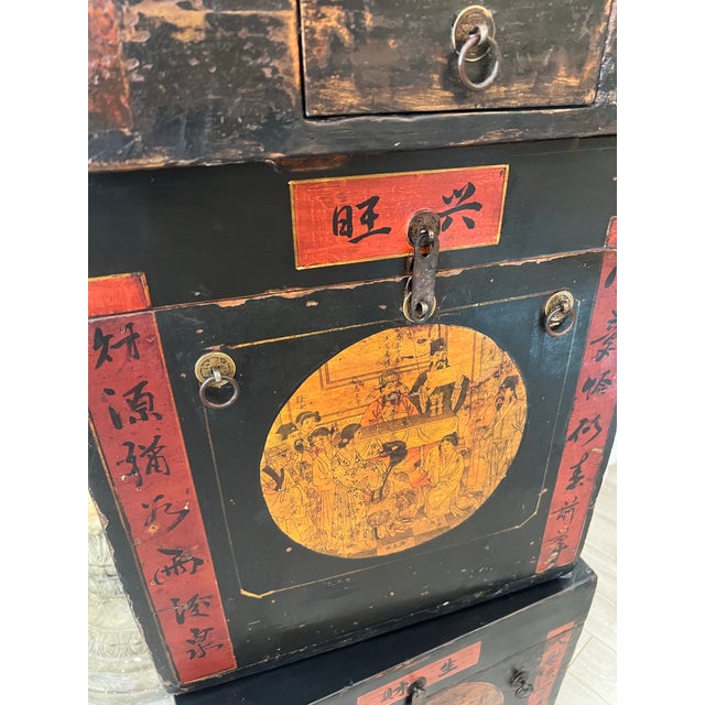 Antique 3 Chinese Boxes in Lacquered Wood With Design | Chairish