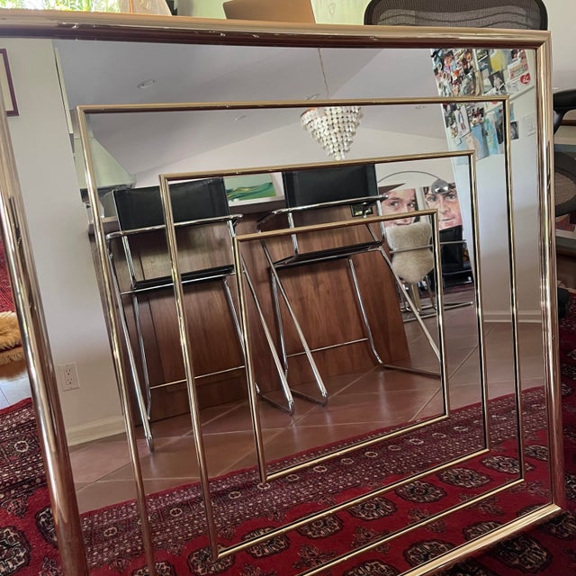 1980s Mid-Century Modern Mirror Square Op Art Gold Frame | Chairish
