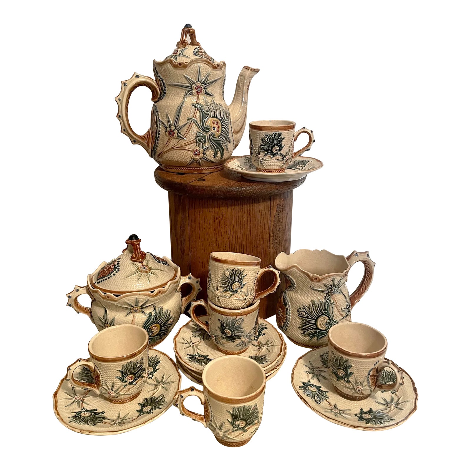 19th Century Wasmuel Belgian 15-Piece Tea Set Majolica Faience ...