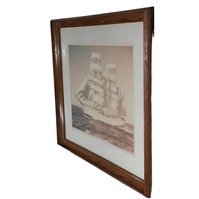 Vintage Nautical Theme Photograph of Sailing Ship in Oak Frame Dated ...
