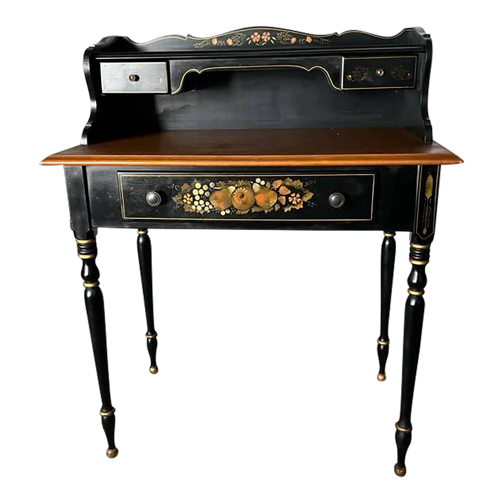 Ethan Allen Hitchcock Style Stencil Gilt and Ebonized Decorated Ladies ...
