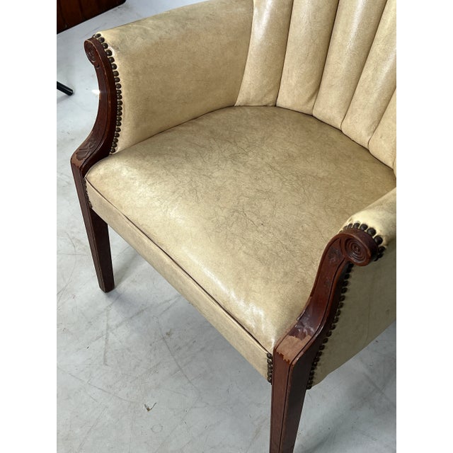 Vintage Cream Channel Back Wing Chair | Chairish