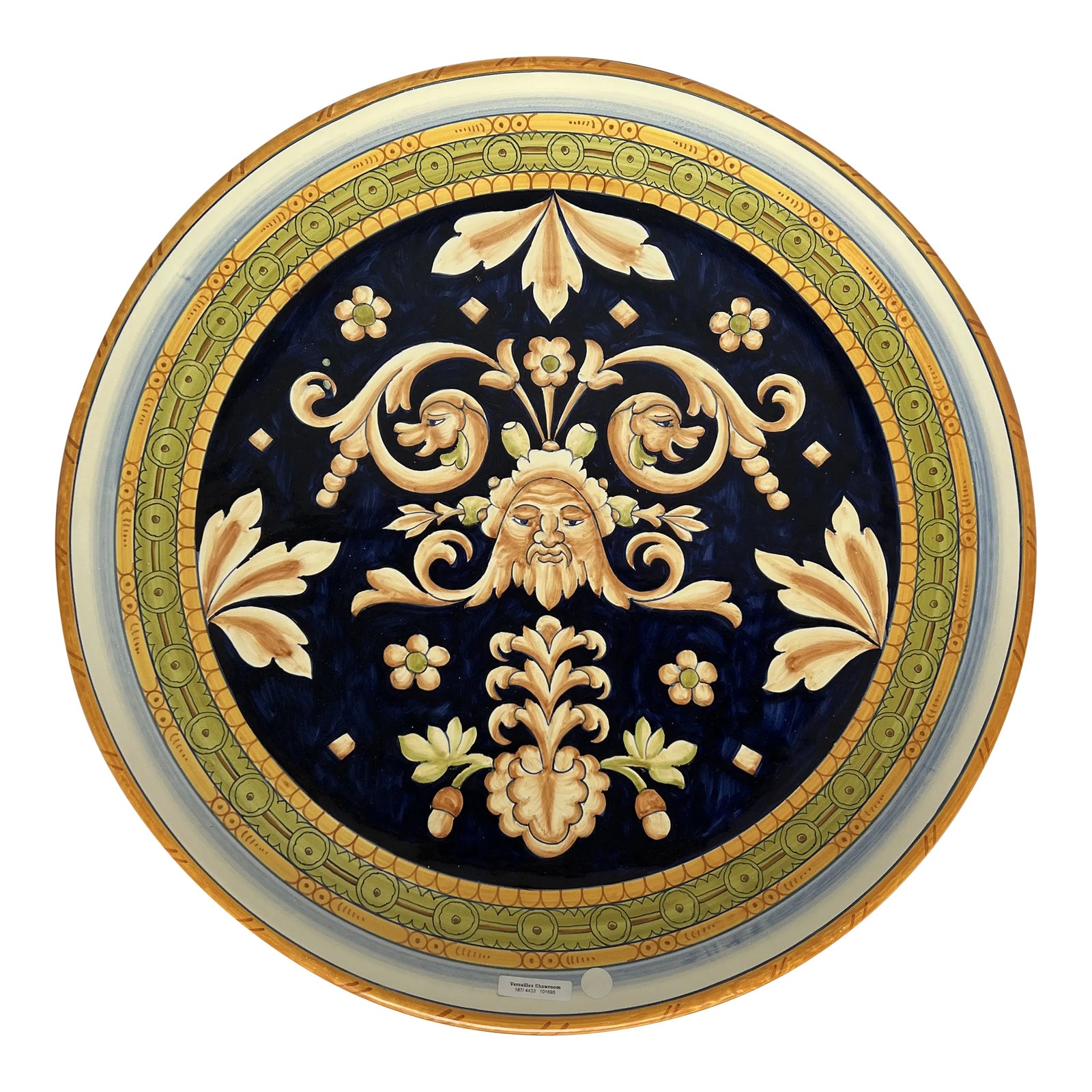 1990s Large Italian Hand Painted Round Ceramic Wall Plate | Chairish