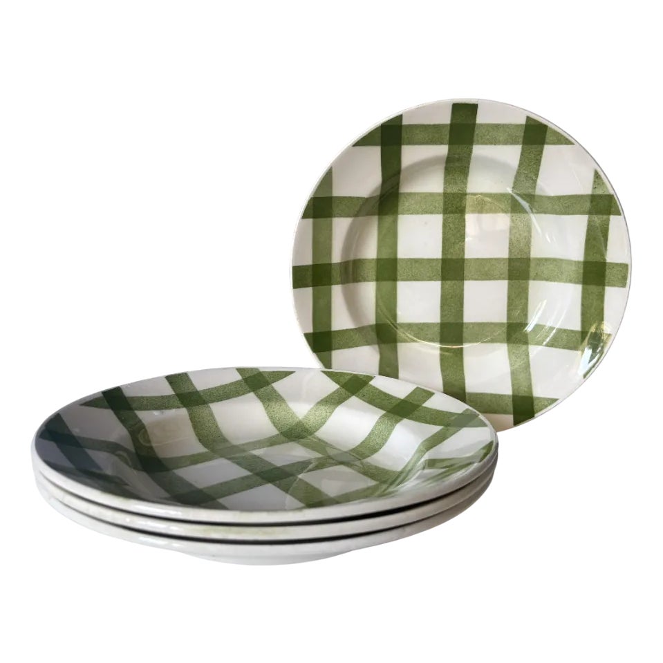 Vintage Green Square Soup Plates from the Moulin Des Loups Earthenware ...