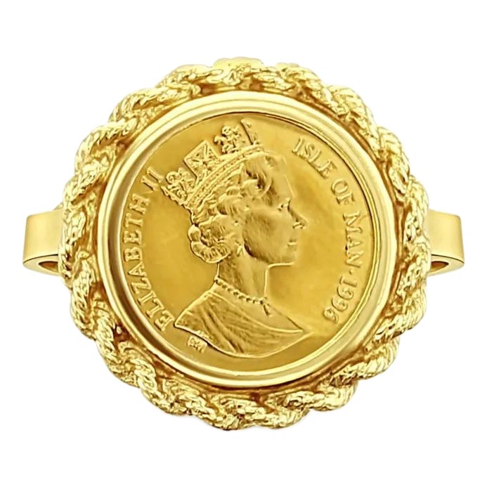 Elizabeth II Isle of Man Gold Coin Rope Ring 14k Yellow Gold, Size 6 ...