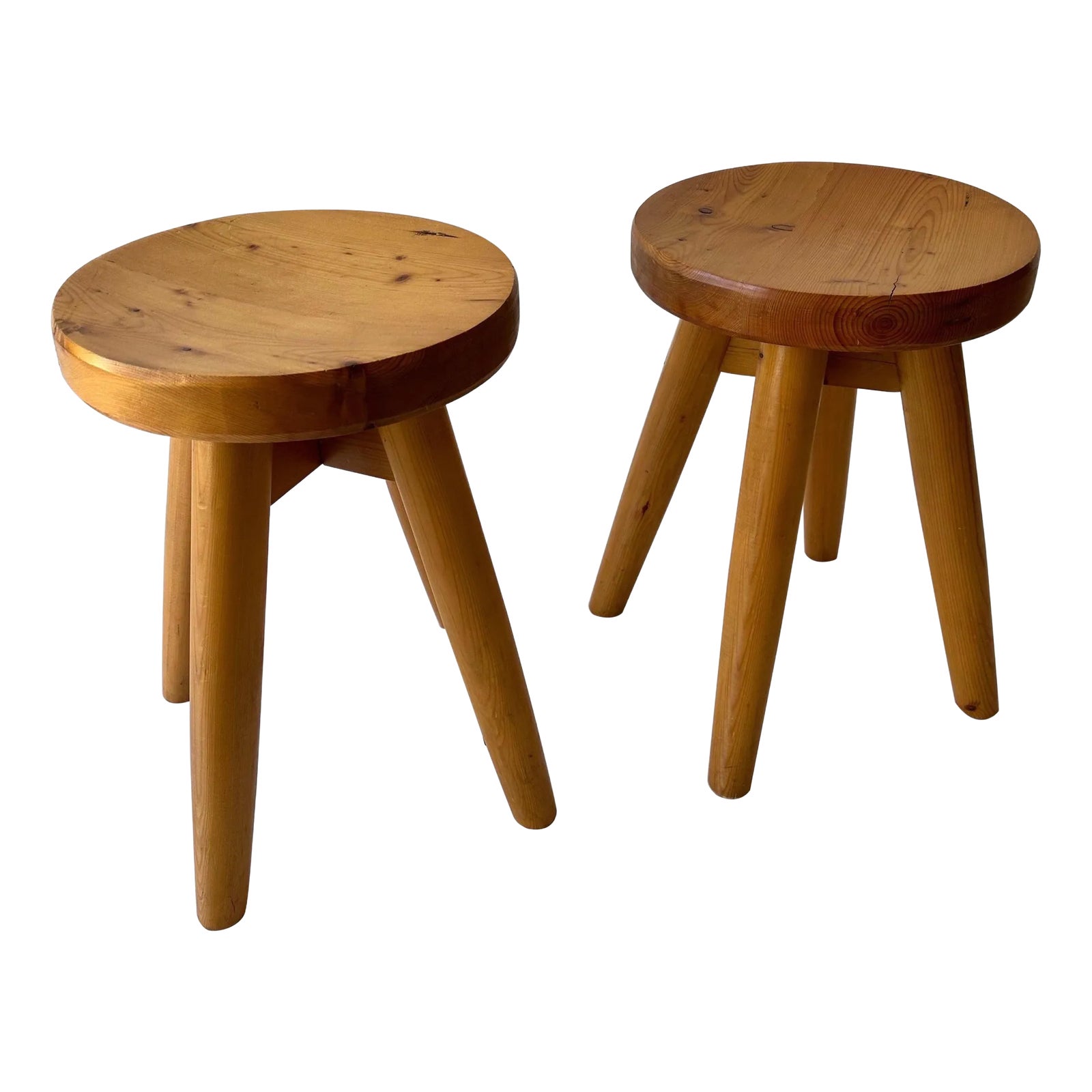 Rene Martin Pine wood Stools - A Pair | Chairish