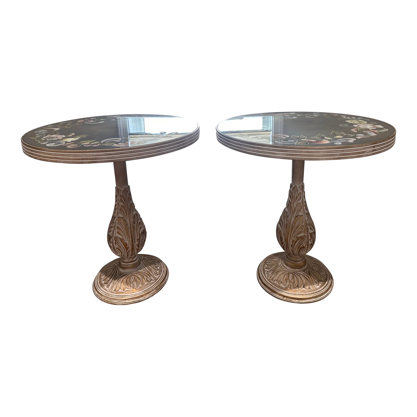 Pair of 1940s Églomisé Pedestal Side Tables – Hand-Painted Reverse ...