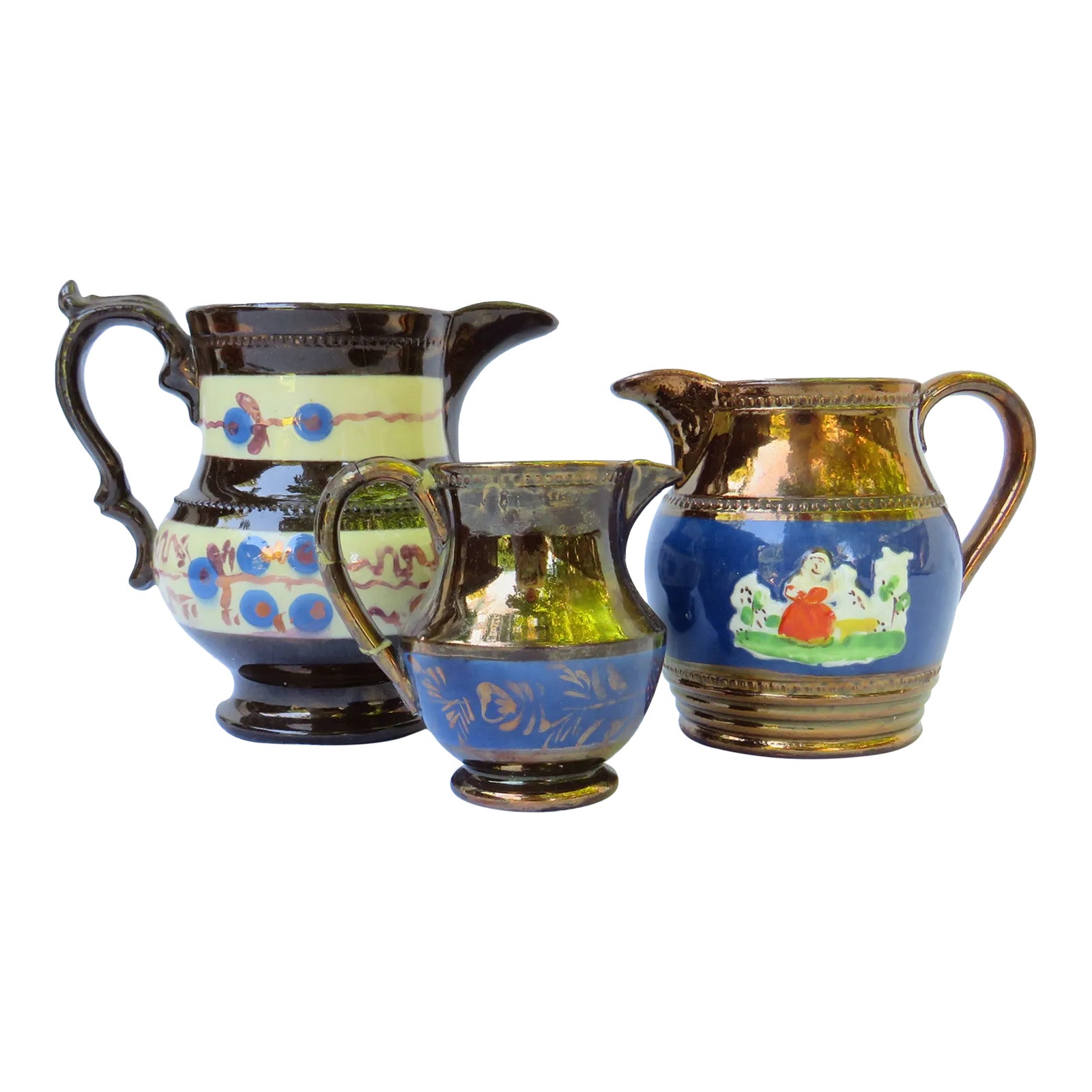 1830s English Copper Lustreware, Set of 3 | Chairish