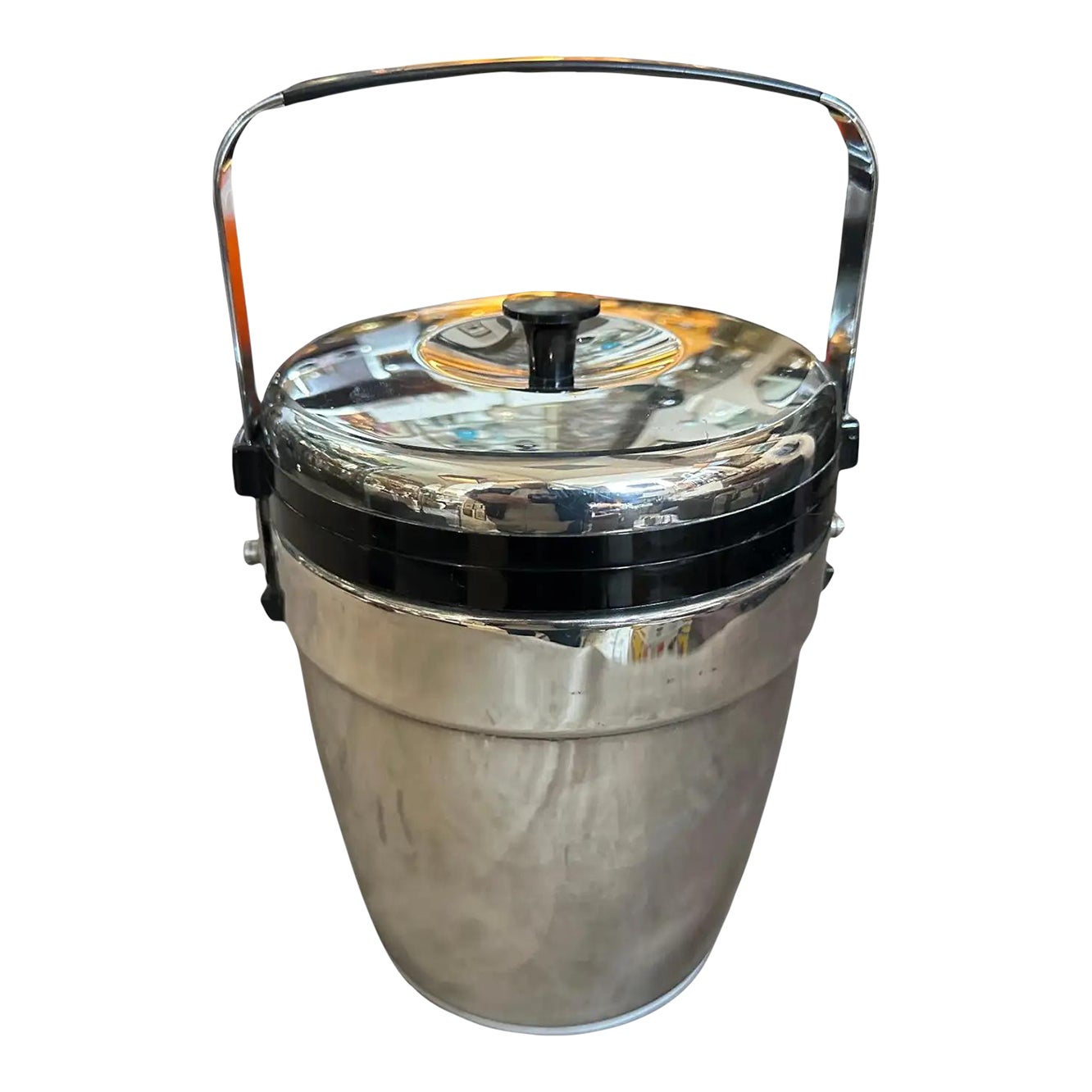 1970s Art Deco Style Chromed Metal and Black Plastic Ice Bucket by ...