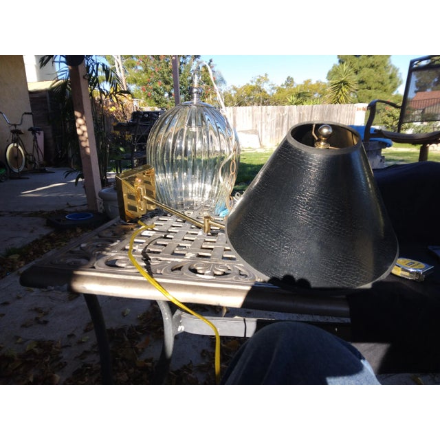 1980s Brass Swing Arm Lamp Wit Faux Black Snake Skin Shade | Chairish