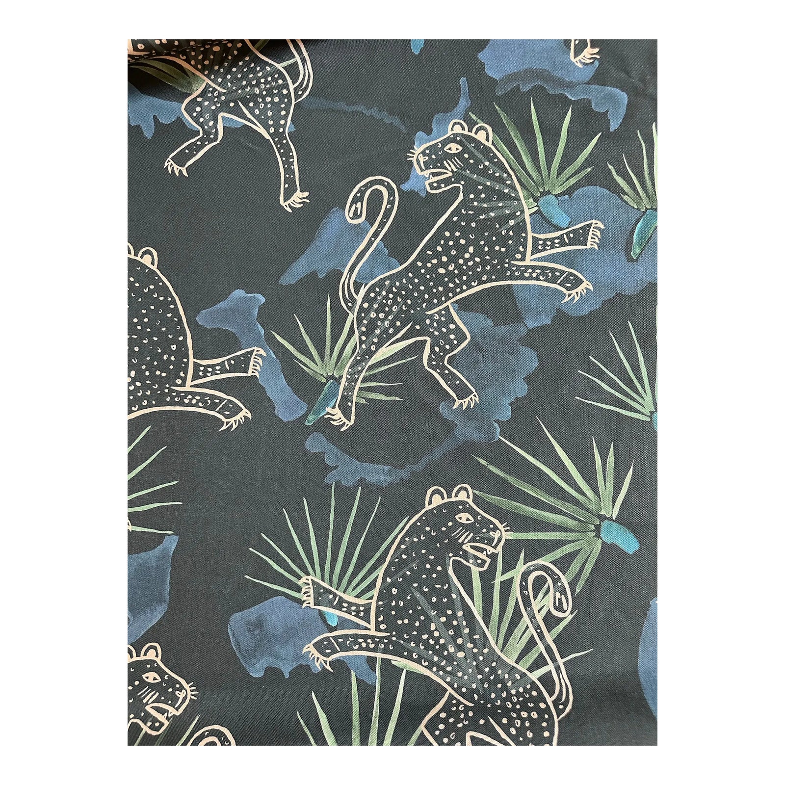 These Walls Fabric Leopard Palm. Night on Linen 3 Yards | Chairish