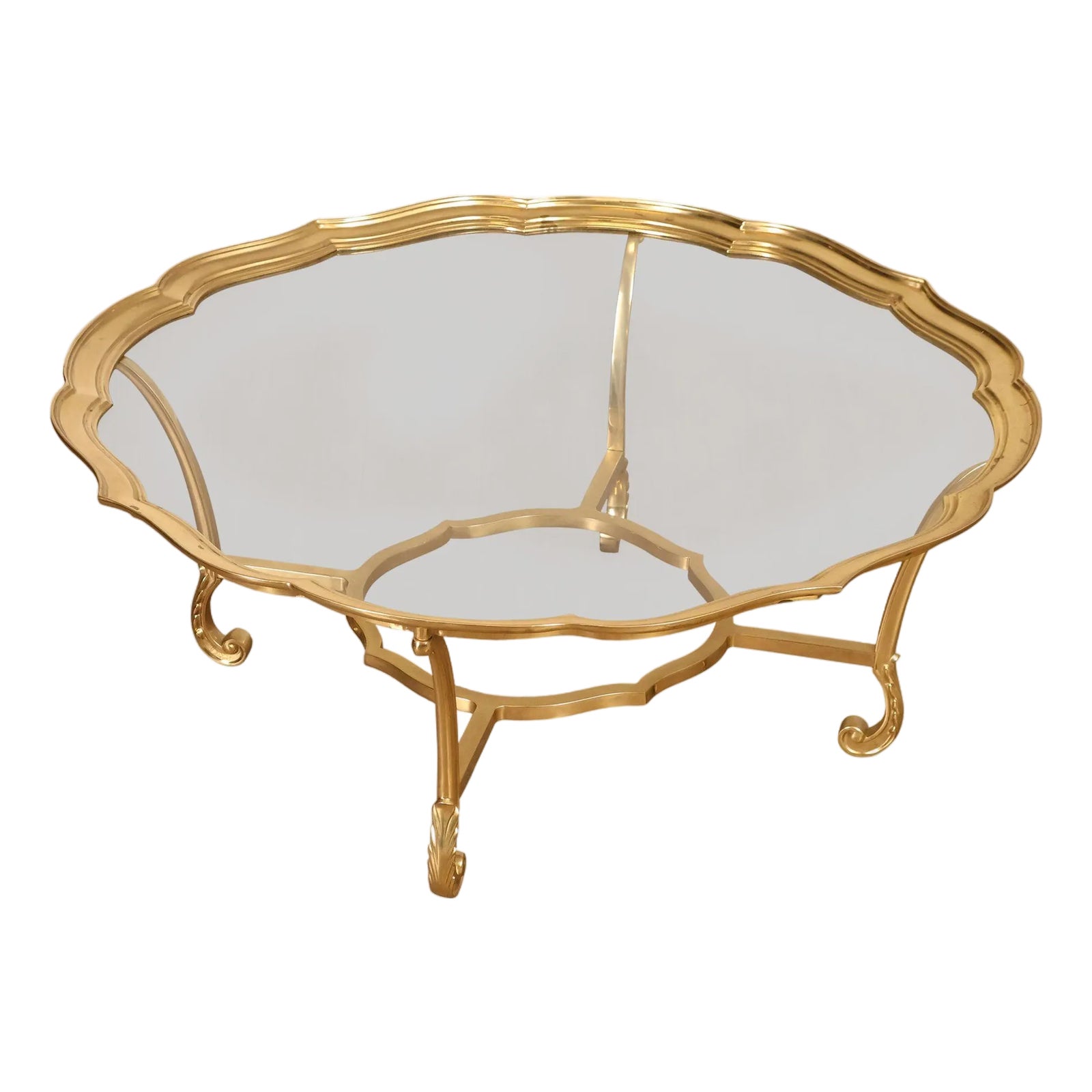 LaBarge Scalloped Brass And Glass Coffee Table | Chairish