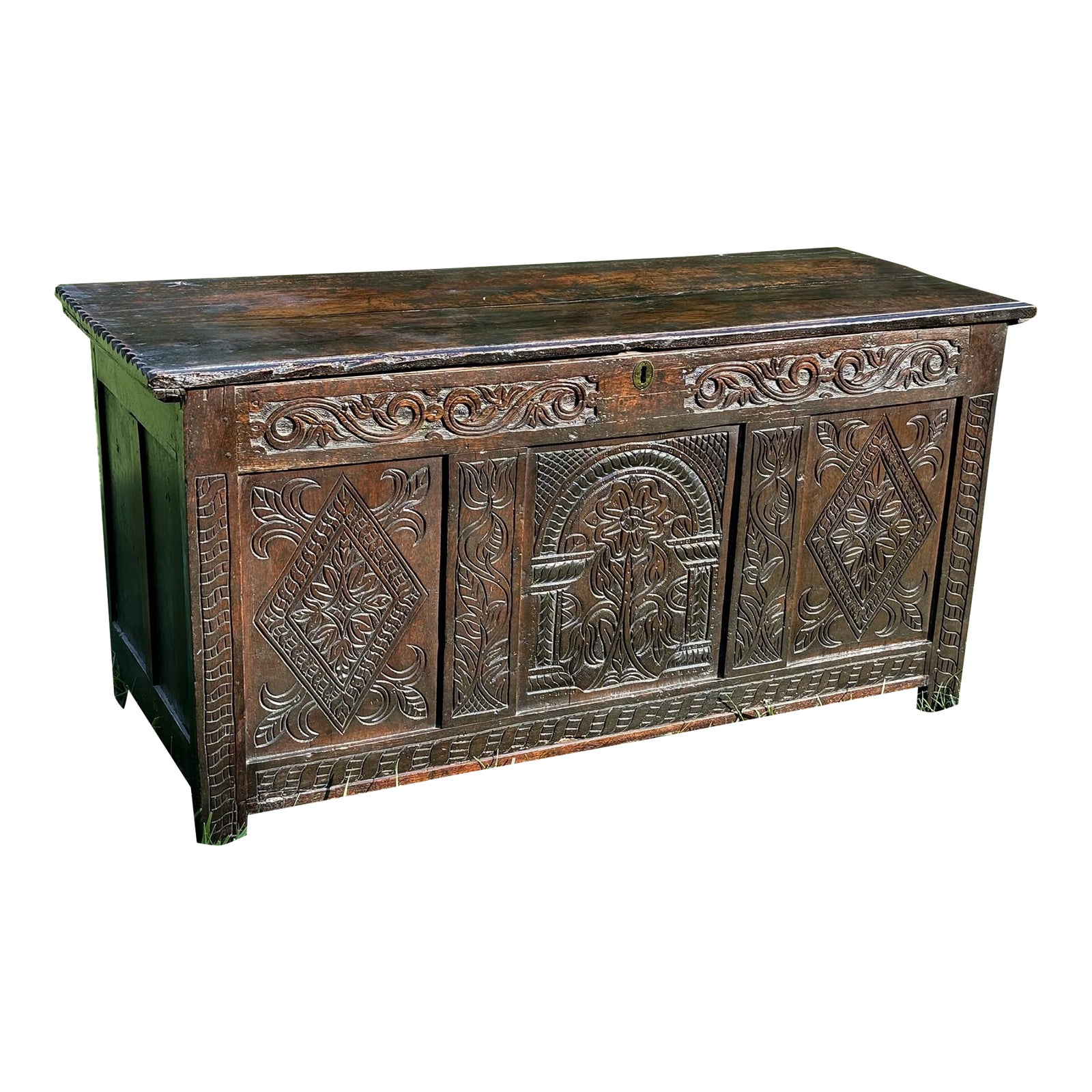 17th Century Charles II Oak Coffer | Chairish