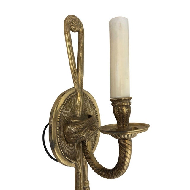 Vintage Louis XVI Style Early 20th Gold Ribbon Bow Candle Wall Sconces ...
