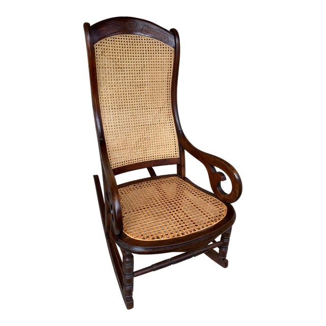 1990s Wooden Cane Rocking Chair | Chairish