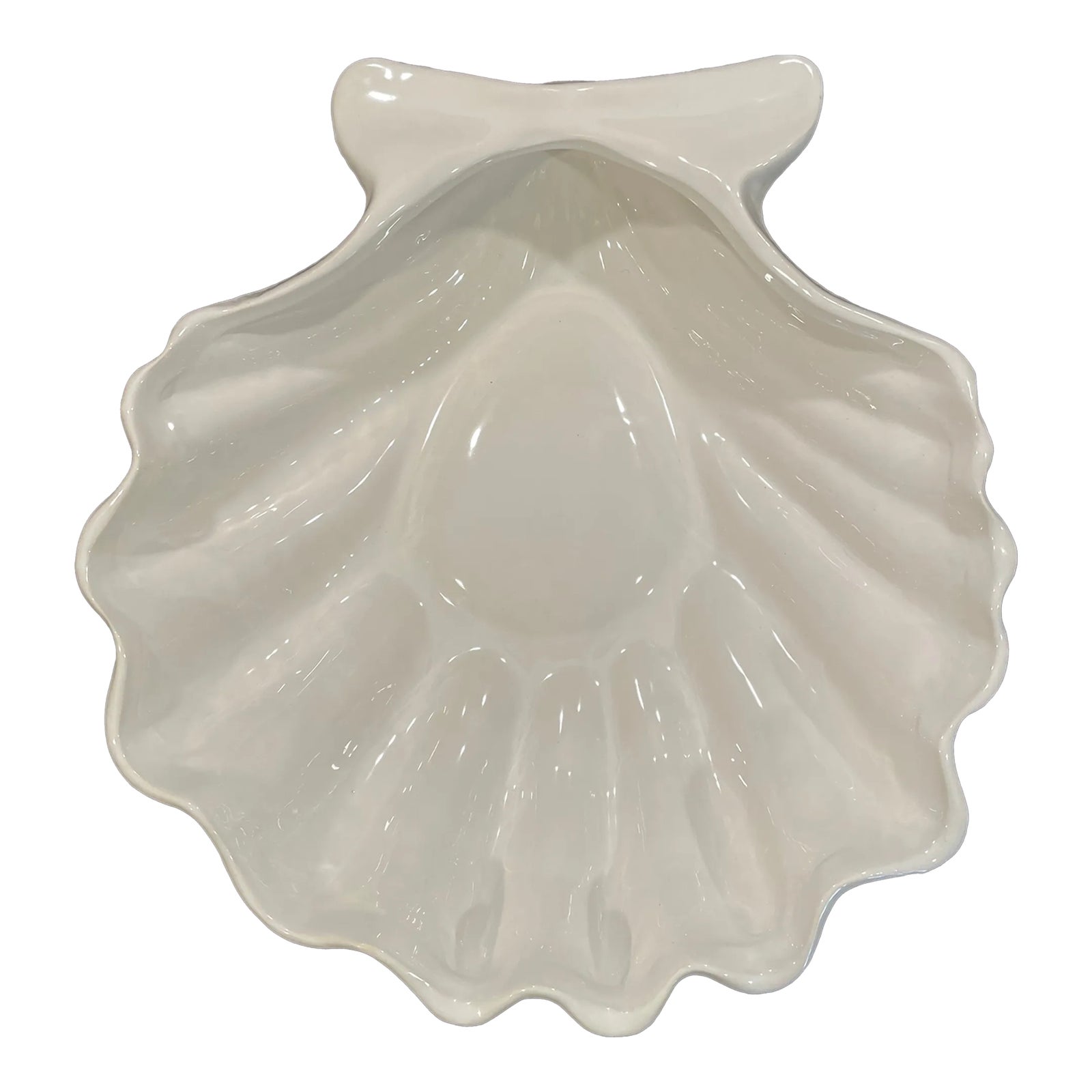 Large Scallop Shell Serving Bowl in the Majolica Style | Chairish