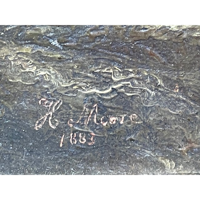 Traditional British 19th Century Oil Painting Fishing Boat Rough Choppy Seas by Henry Moore Ra ...