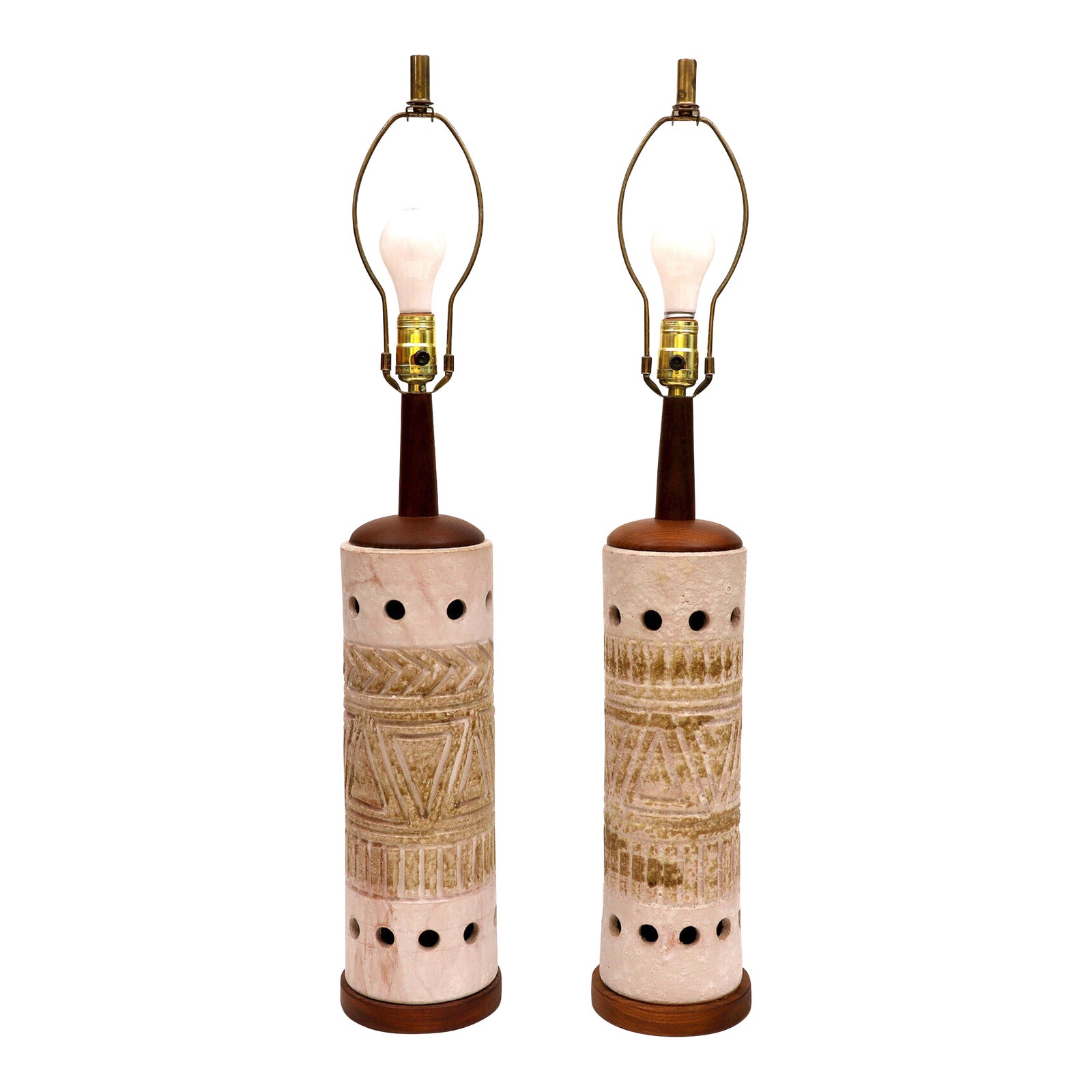 Pair of Mid-Century Modern Raymor Bitossi Teak & Ceramic Table Lamps by ...