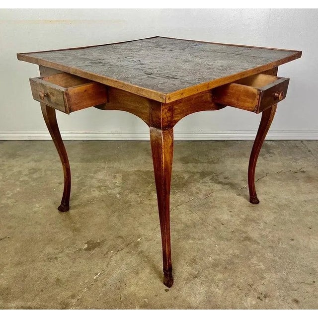 19th C. French Game Table W/Embossed Leather Top | Chairish