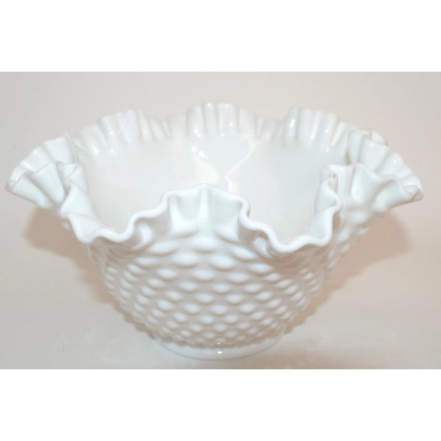 Vintage Fenton White Ruffled Hobnail Milk Glass Bowl | Chairish