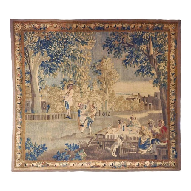 18th Century French Aubusson Pastoral Scene Tapestry Titled "Le Repas ...