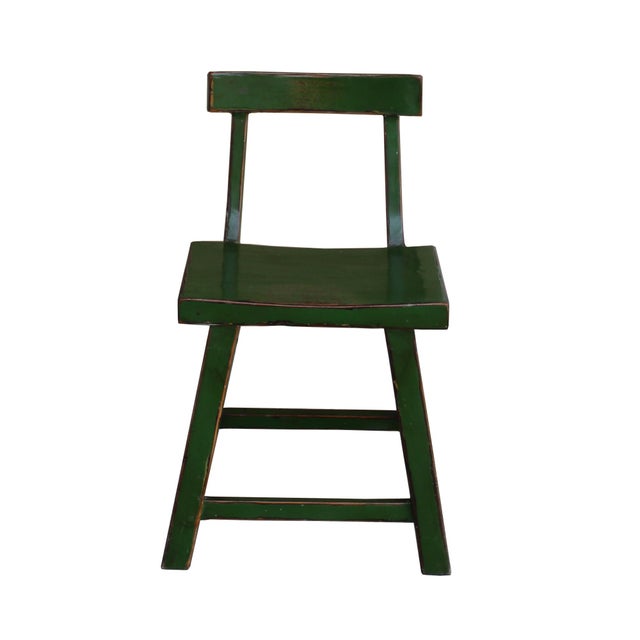 Distressed Grass Green Short Chair Wood Stool With Back | Chairish