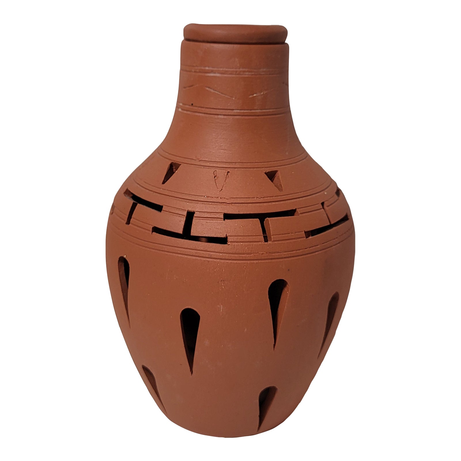 Vintage Reticulated Double Walled Clay Vessel | Chairish